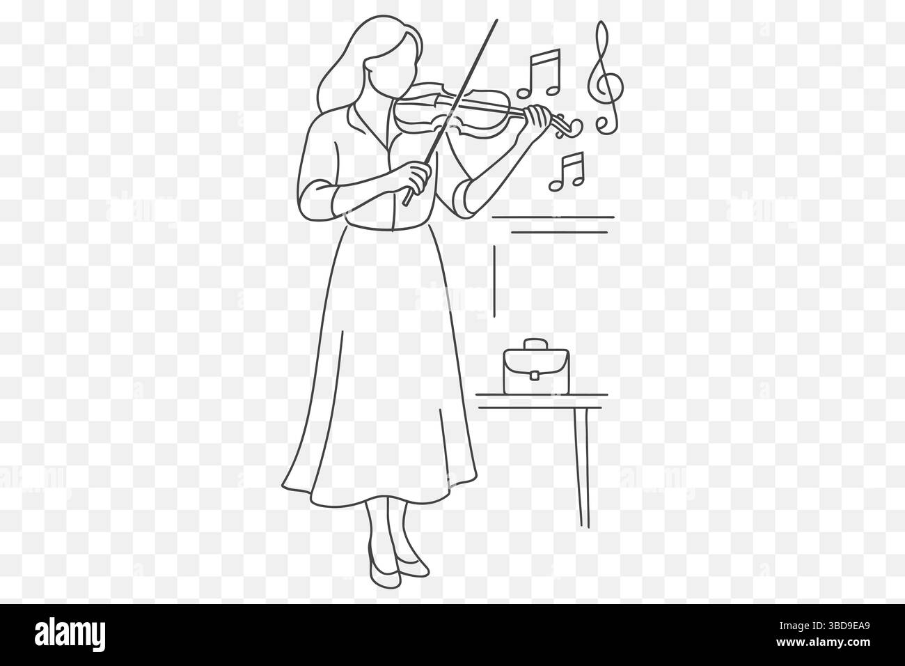 Violinist Line Art Illustration – Minimalist Female Musician Playing ...