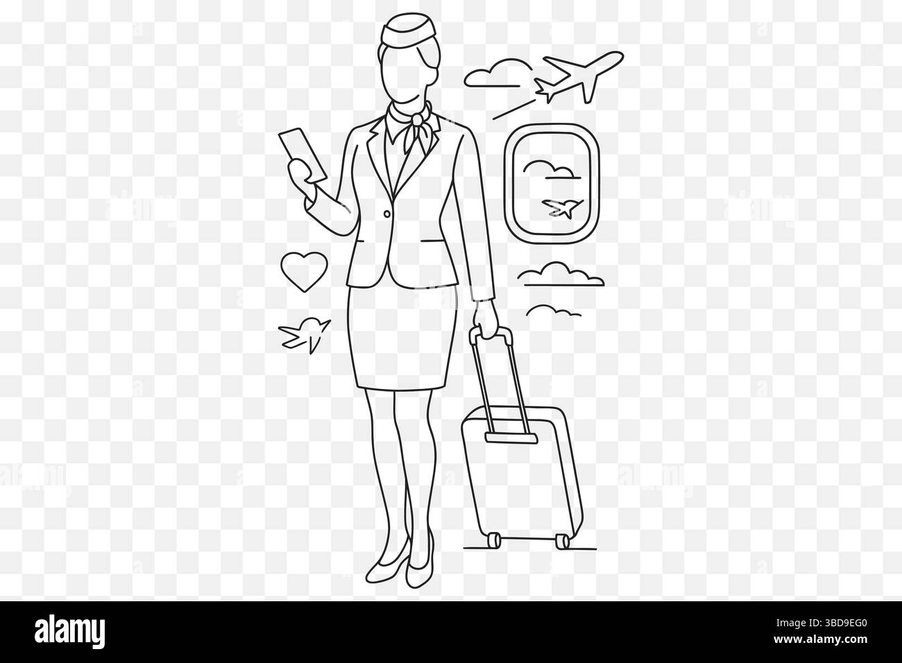 Faceless Flight Attendant Line Art – Minimalist Female Cabin Crew with ...