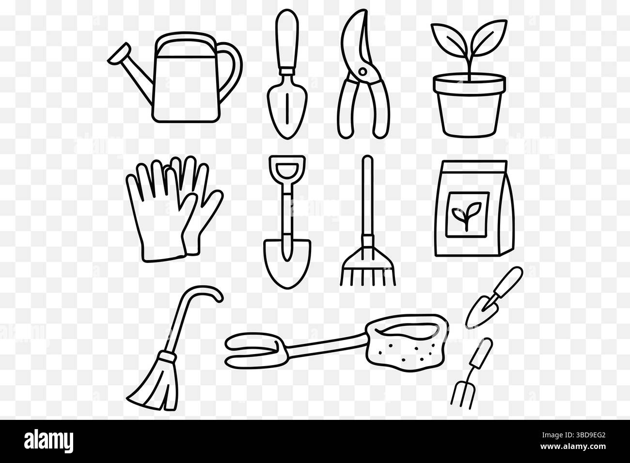 Minimalist Gardening Line Art Icons – Plant Care Tool Vector Set Stock ...