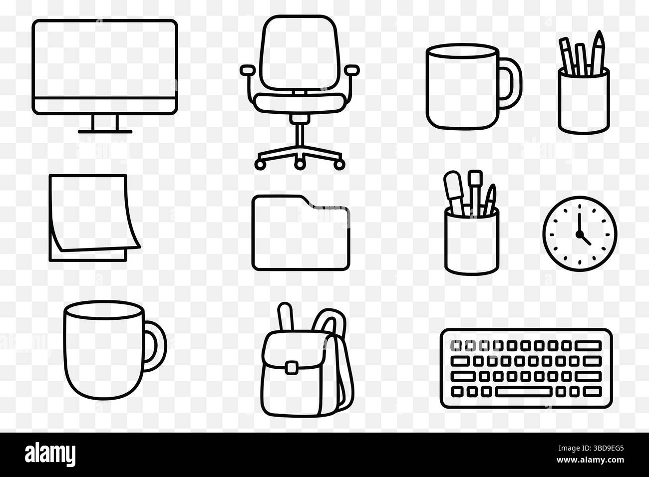 Minimalist Workspace Icons – Line Art Office Essentials Set Stock ...