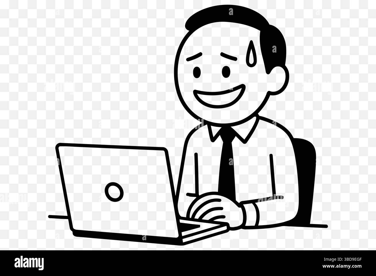 Funny Office Worker Cartoon – Laptop Stress Line Art Illustration Stock ...