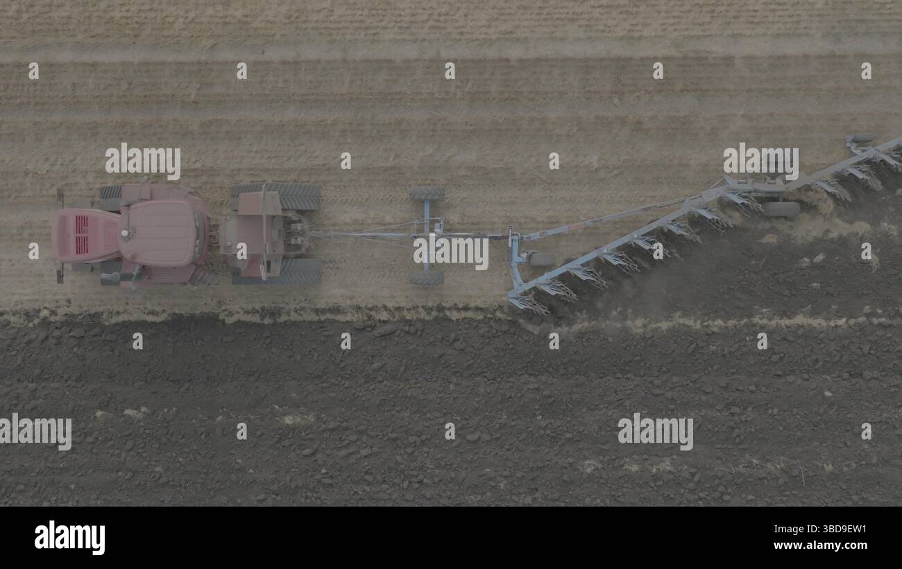Big red tractor on on rubber tracks, Pulling productive reverse plow on ...