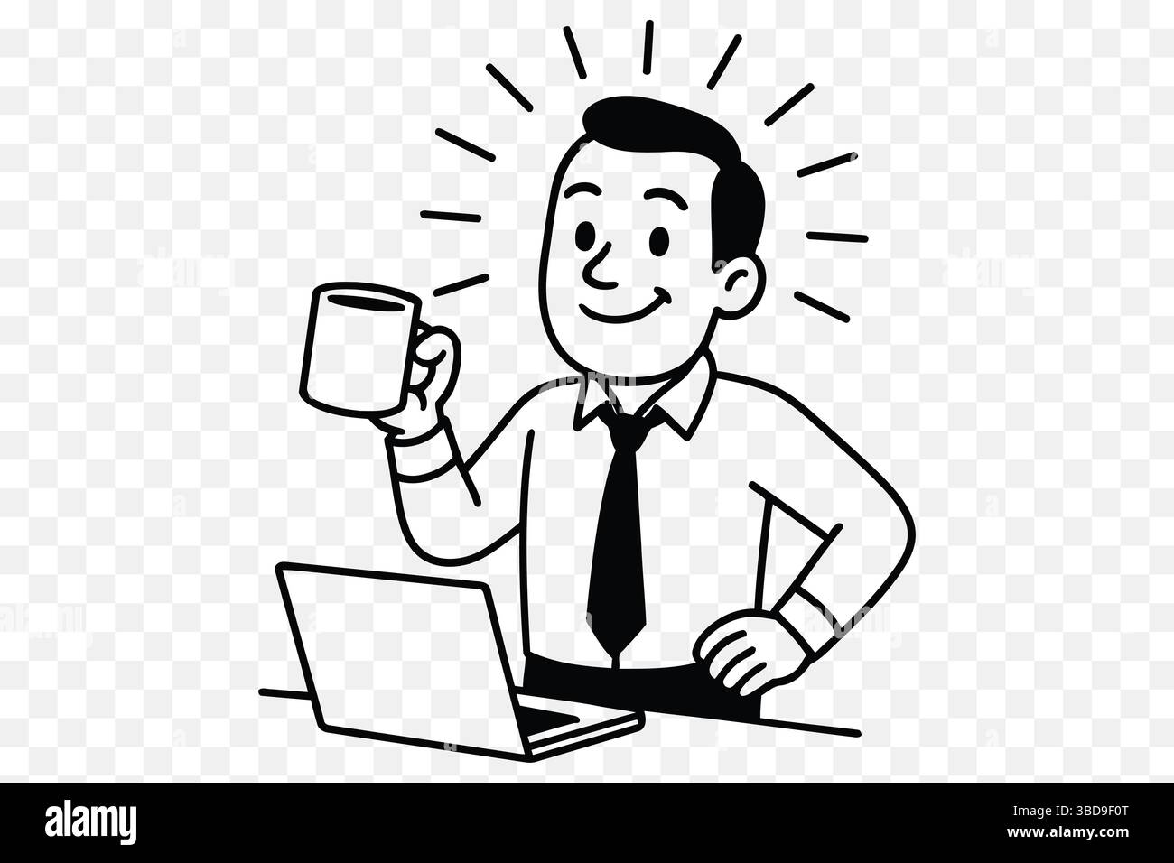 Happy Office Worker Holding Coffee Mug – Motivated Workday Cartoon Line ...
