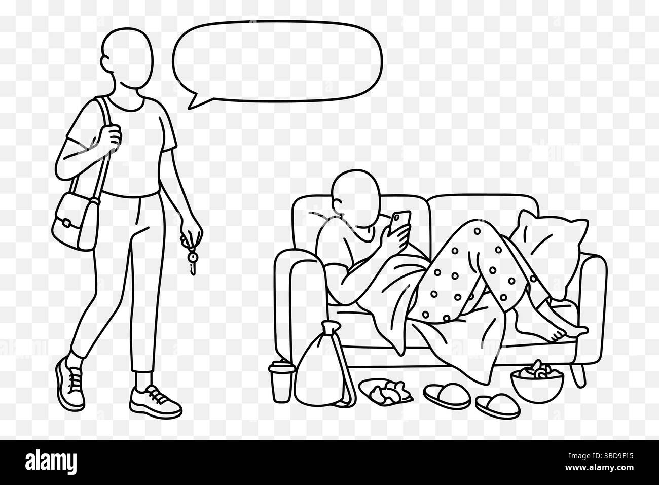 Funny Lazy vs Active Lifestyle Comic – Minimalist Line Art Characters ...