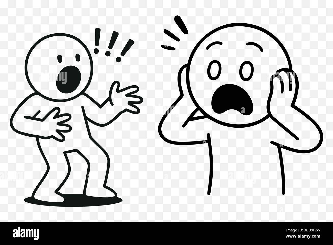 Shocked Cartoon Characters – Surprised and Afraid Doodle Illustration Stock Vector Image & Art ...