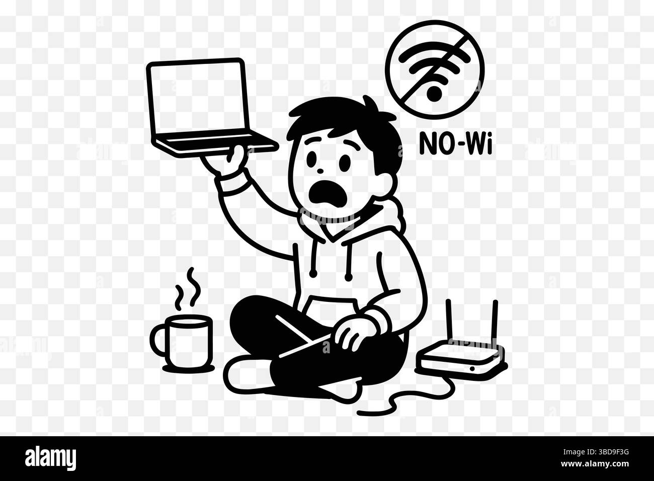 Funny No-WiFi Cartoon Illustration – Frustrated Character with Laptop ...