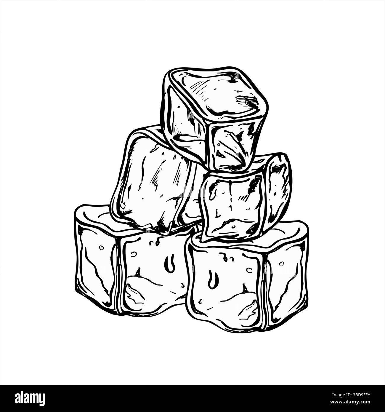 Melting ice cubes pile monochrome vector illustration painted by black ...
