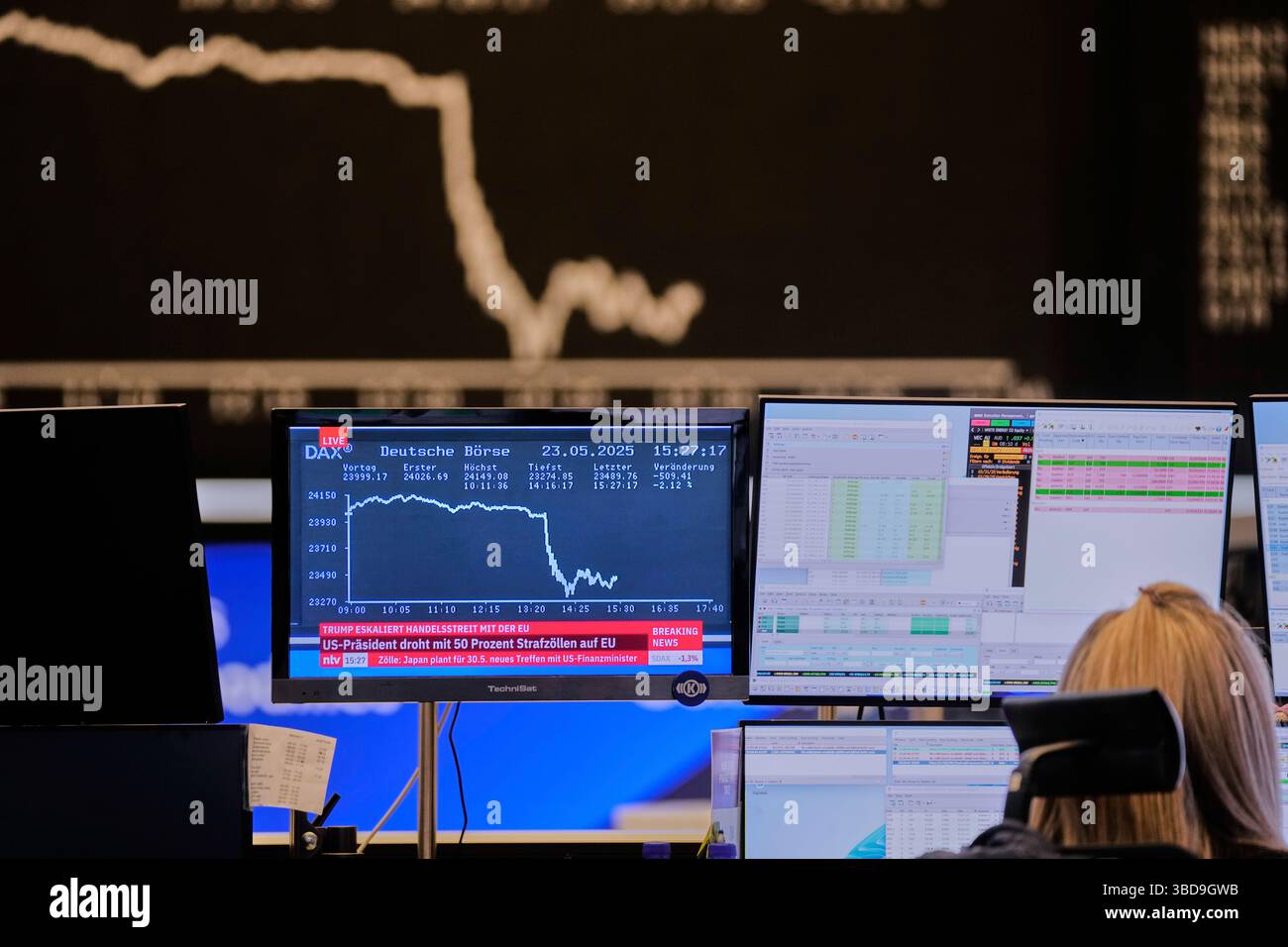 The curve of the German stock index DAX is seen on a screen at the ...