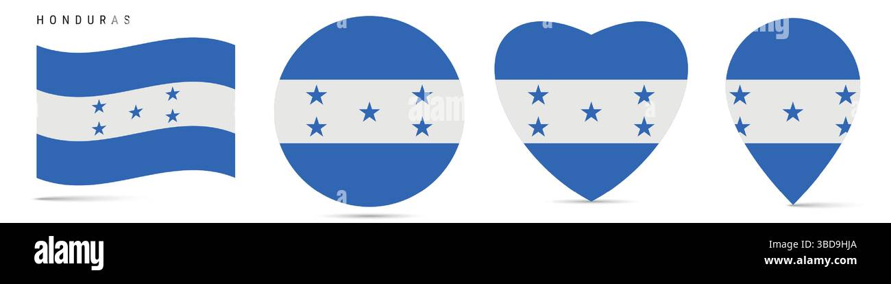 Honduras waving flag, round circle sticker badge, heart shaped icon ...