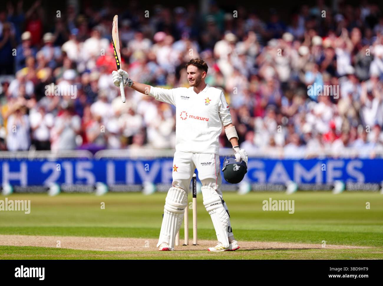 Zimbabwe's Brian Bennett celebrates 100 runs on day two of the Rothesay ...