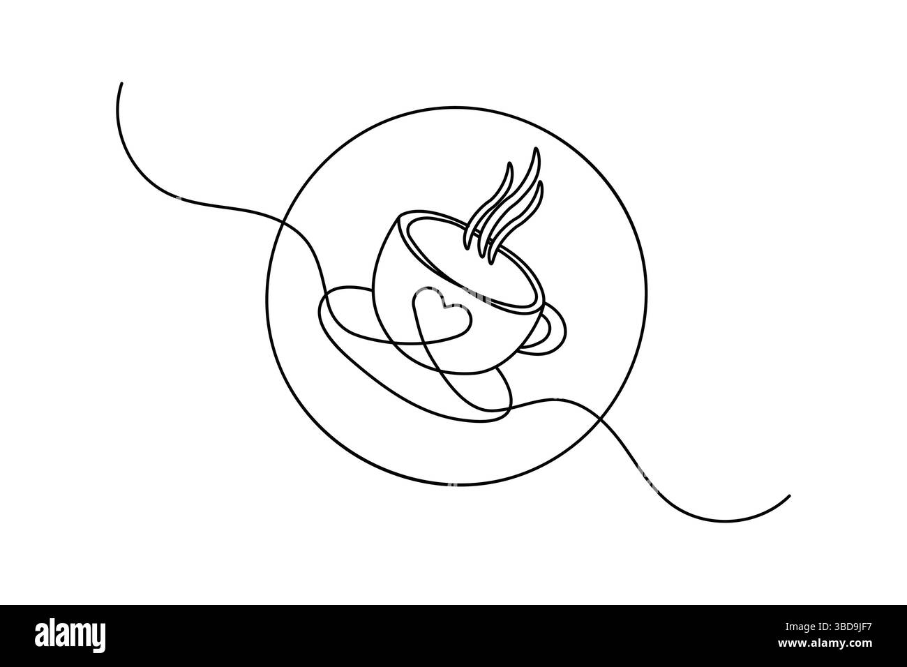 Coffee cup continuous single line art drawing with breakfast coffee ...