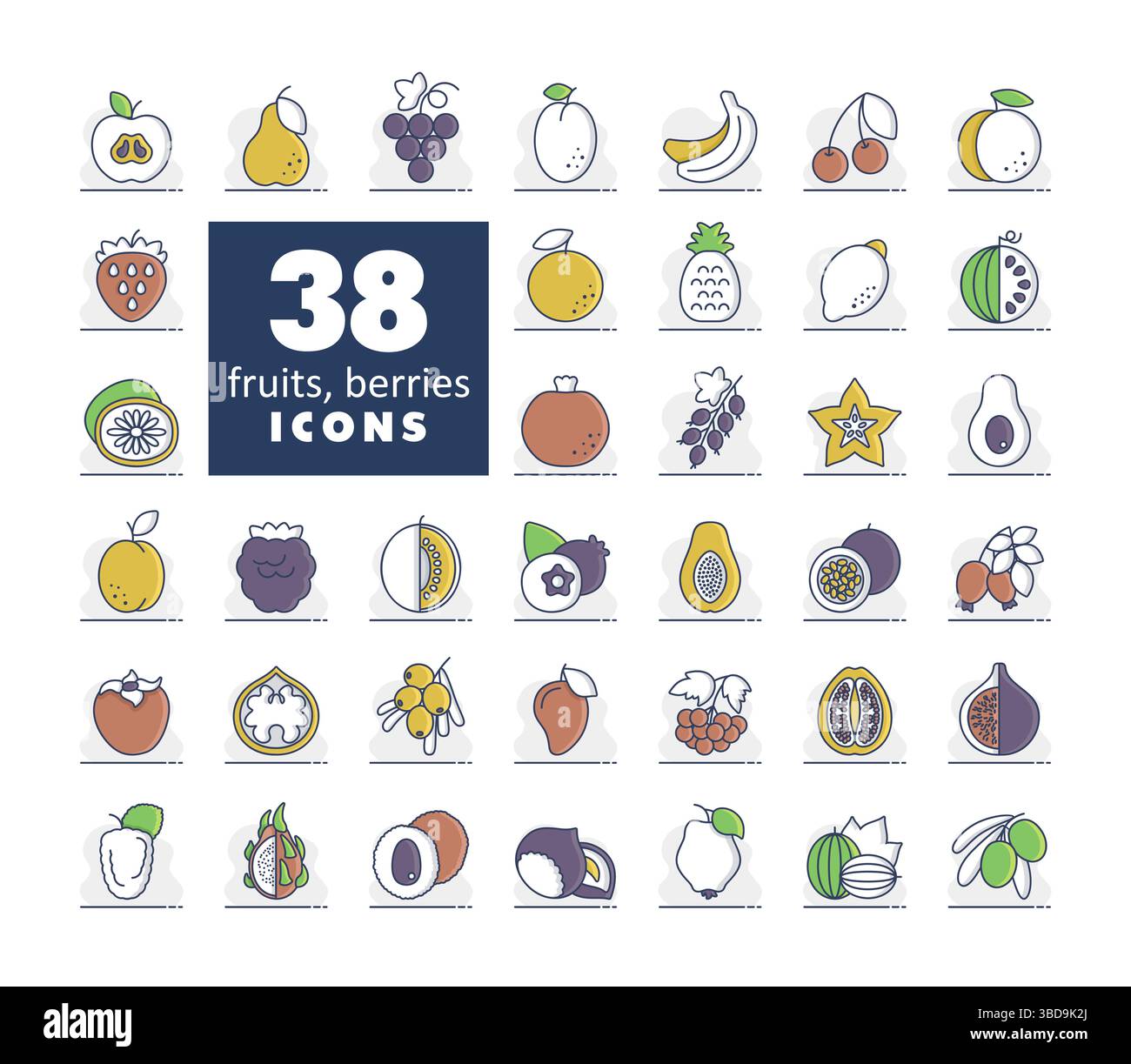 Set of Fruits and Berries vector icon. Graph symbol for food and drinks ...