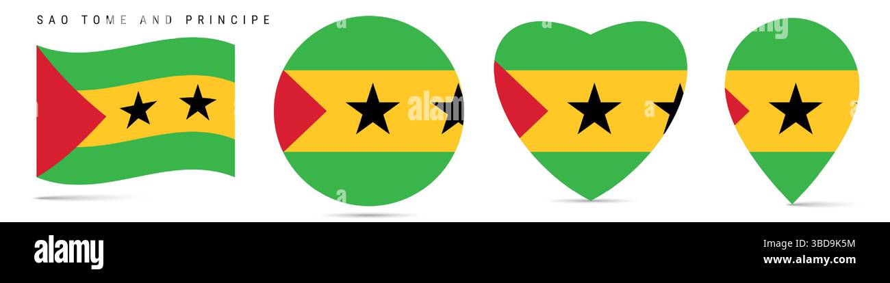 Sao Tome and Principe waving flag, round circle sticker badge, heart ...