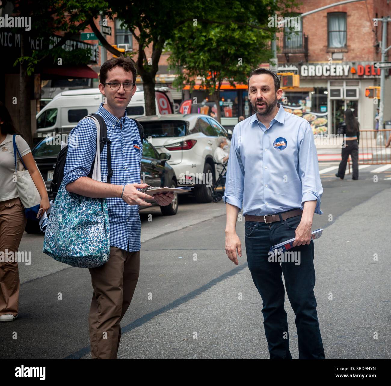 NY City Council member Keith Powers, right, campaigns for Manhattan ...