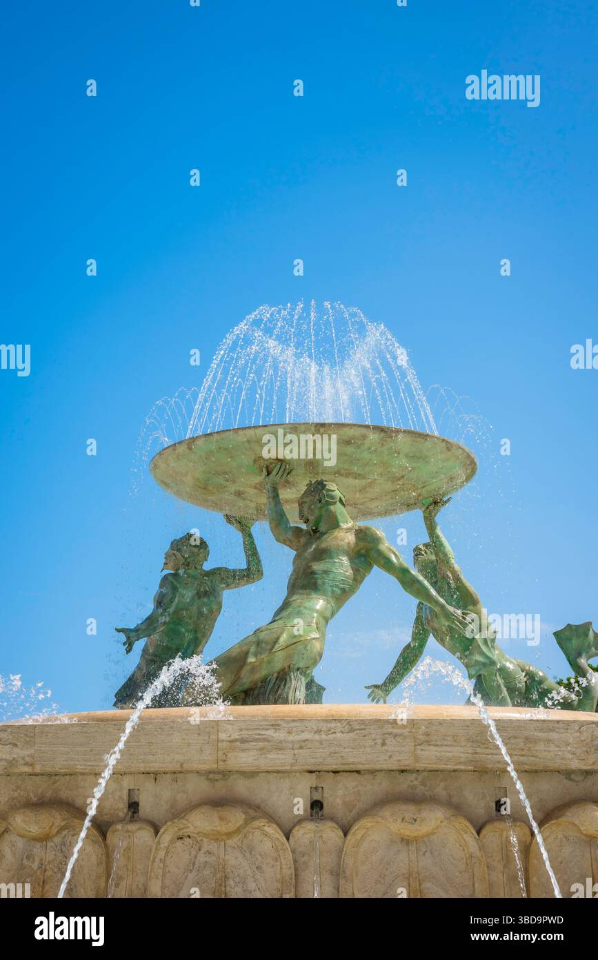 Valletta Triton Fountain, view of three bronze tritons forming the ...
