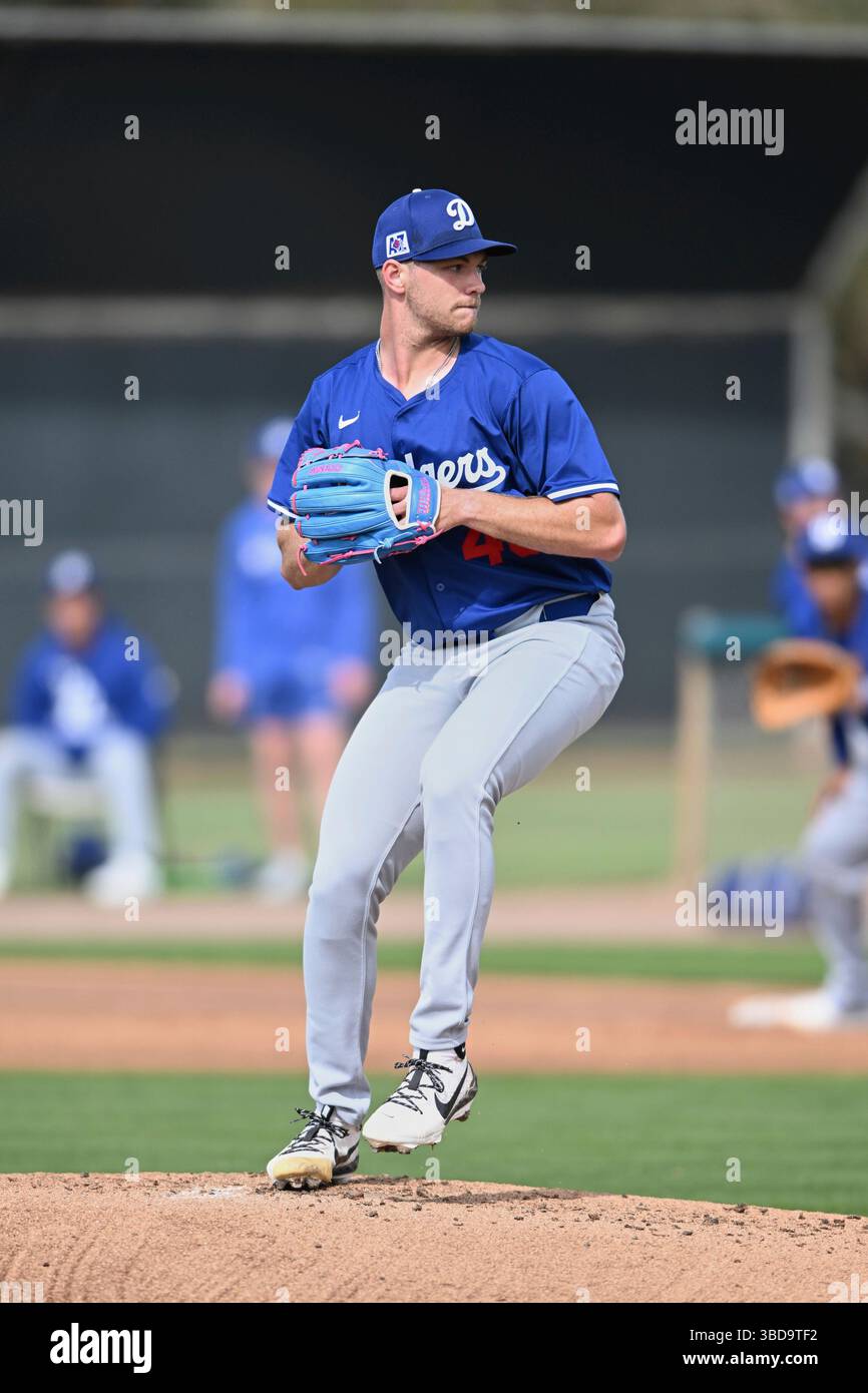 Los Angeles Dodgers pitcher Aidan Foeller (40) delivers a pitch during ...