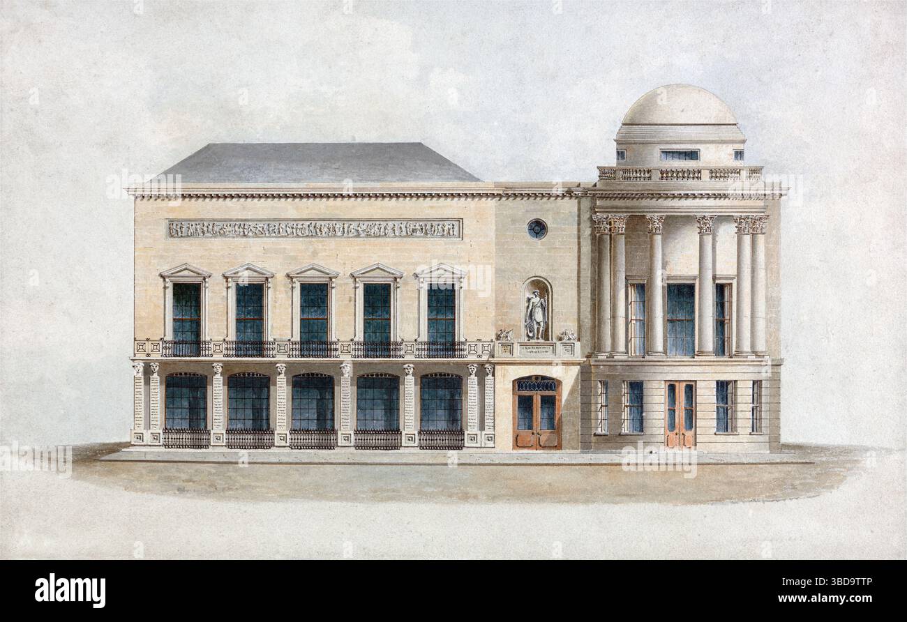 Watercolour pen and ink print of the Argyll concert rooms, Regent ...