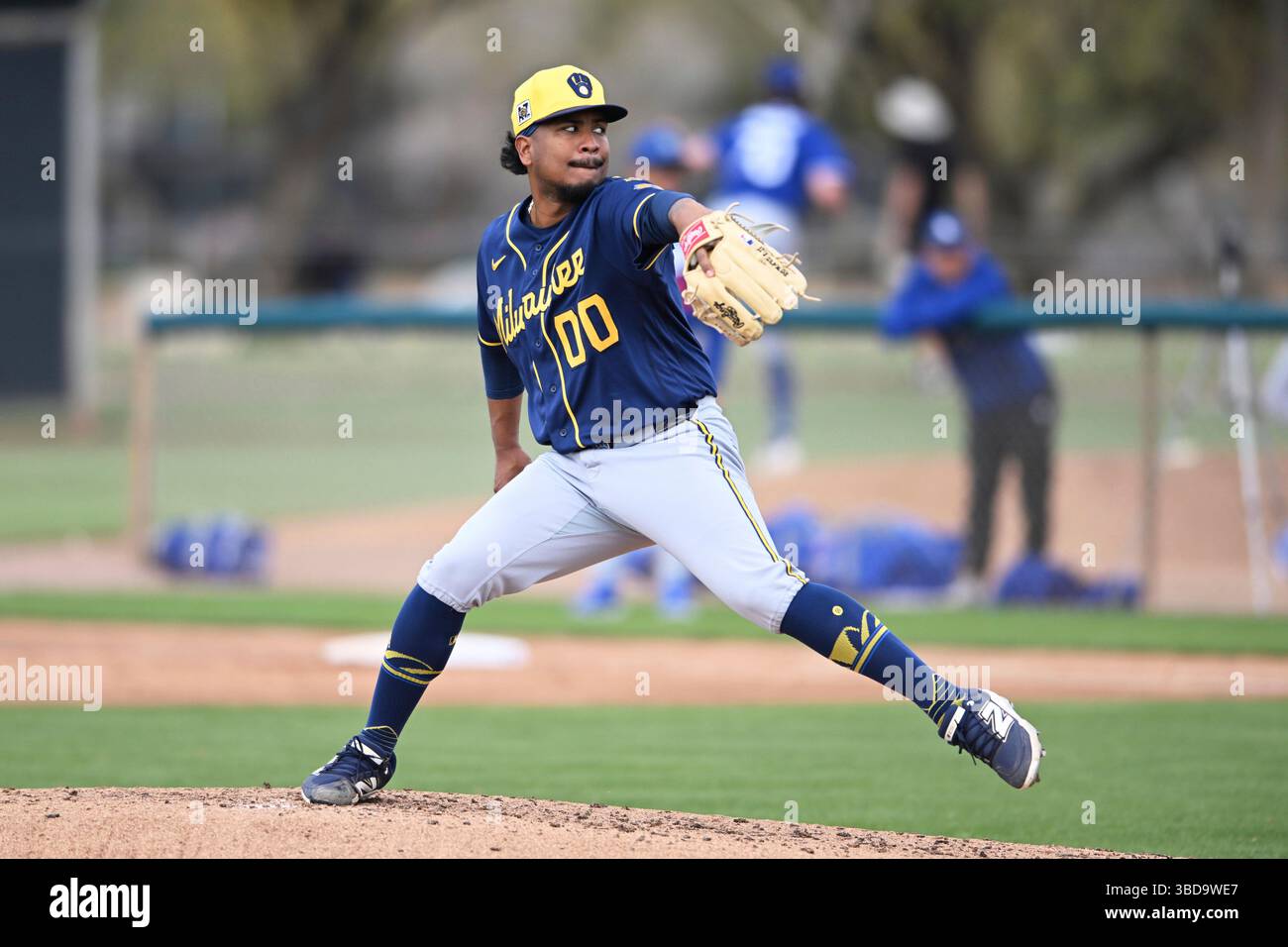 Milwaukee Brewers pitcher Carlos Rodriguez (00) delivers a pitch during ...