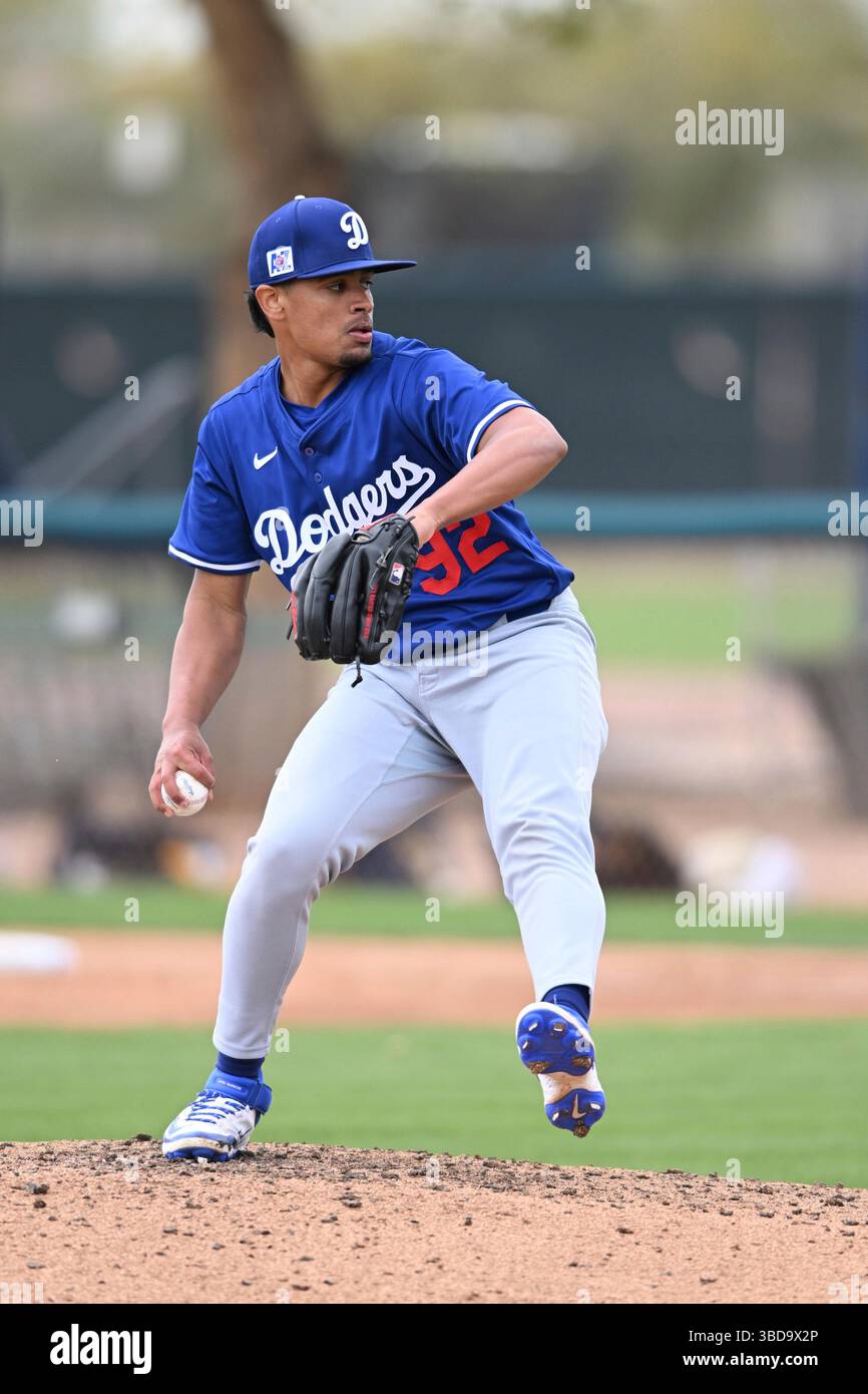 Los Angeles Dodgers pitcher Nicolas Cruz (92) delivers a pitch during a ...