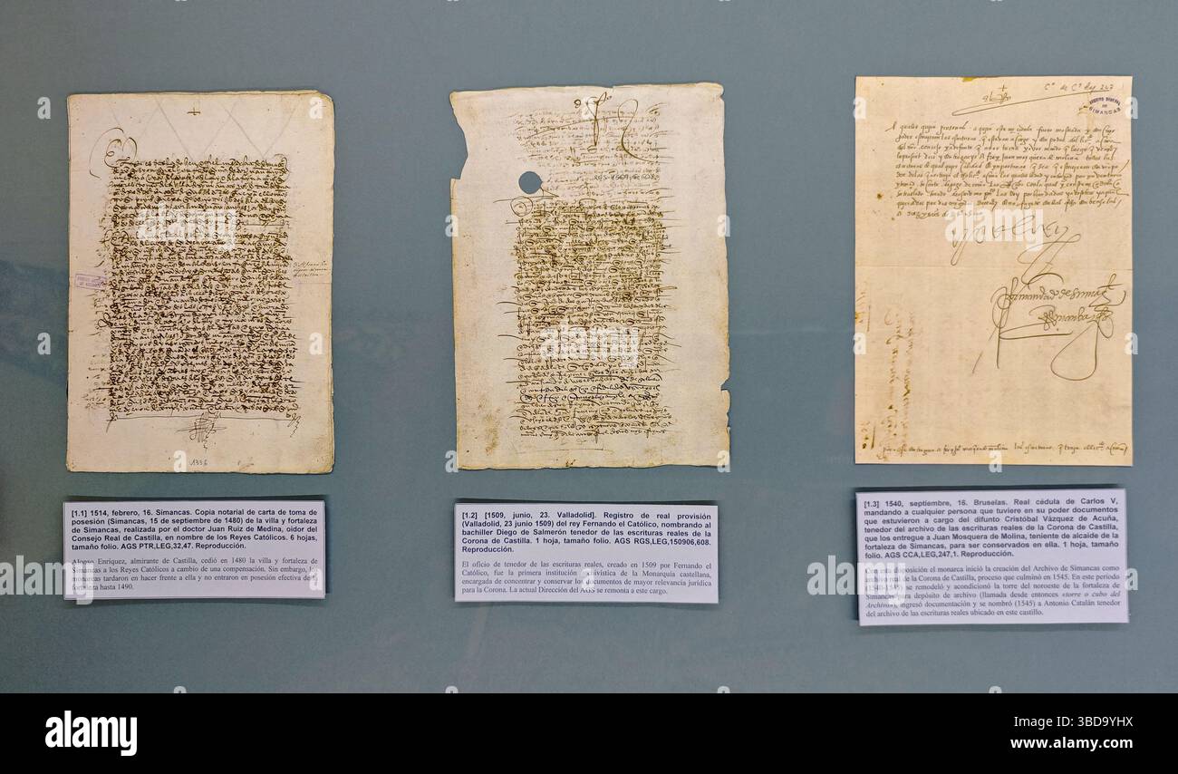 Ancient documents held in the General Archive of Simancas, Spain Stock ...