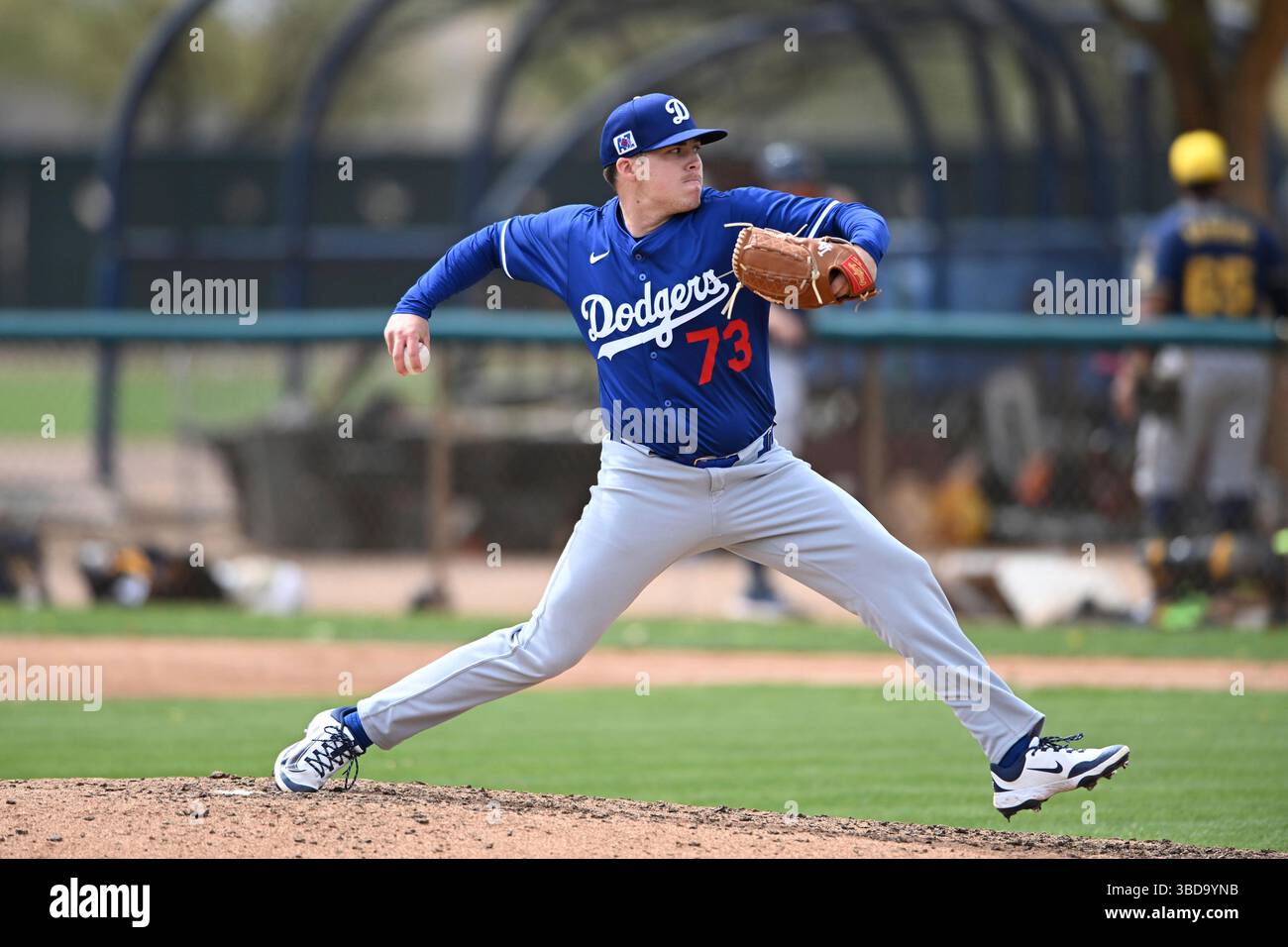 Los Angeles Dodgers pitcher Logan Tabeling (73) delivers a pitch during ...