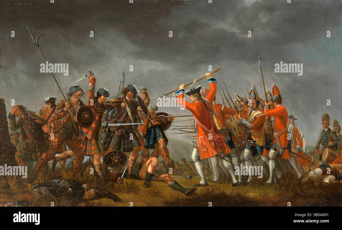 English soldiers and Highlanders fighting during the Battle of Culloden ...