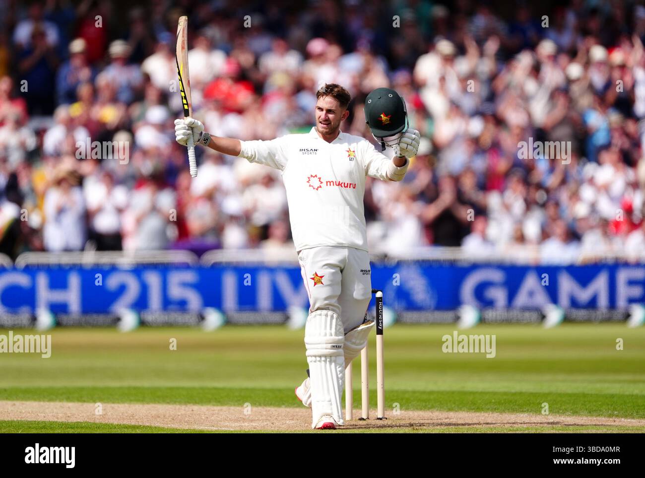 Zimbabwe's Brian Bennett celebrates 100 runs on day two of the Rothesay ...