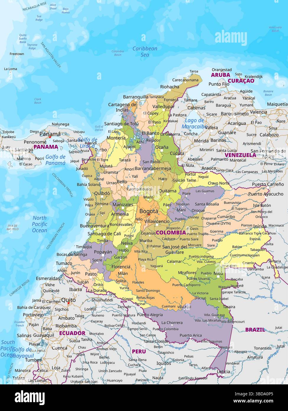 Detailed political map of Colombia Stock Vector Image & Art - Alamy