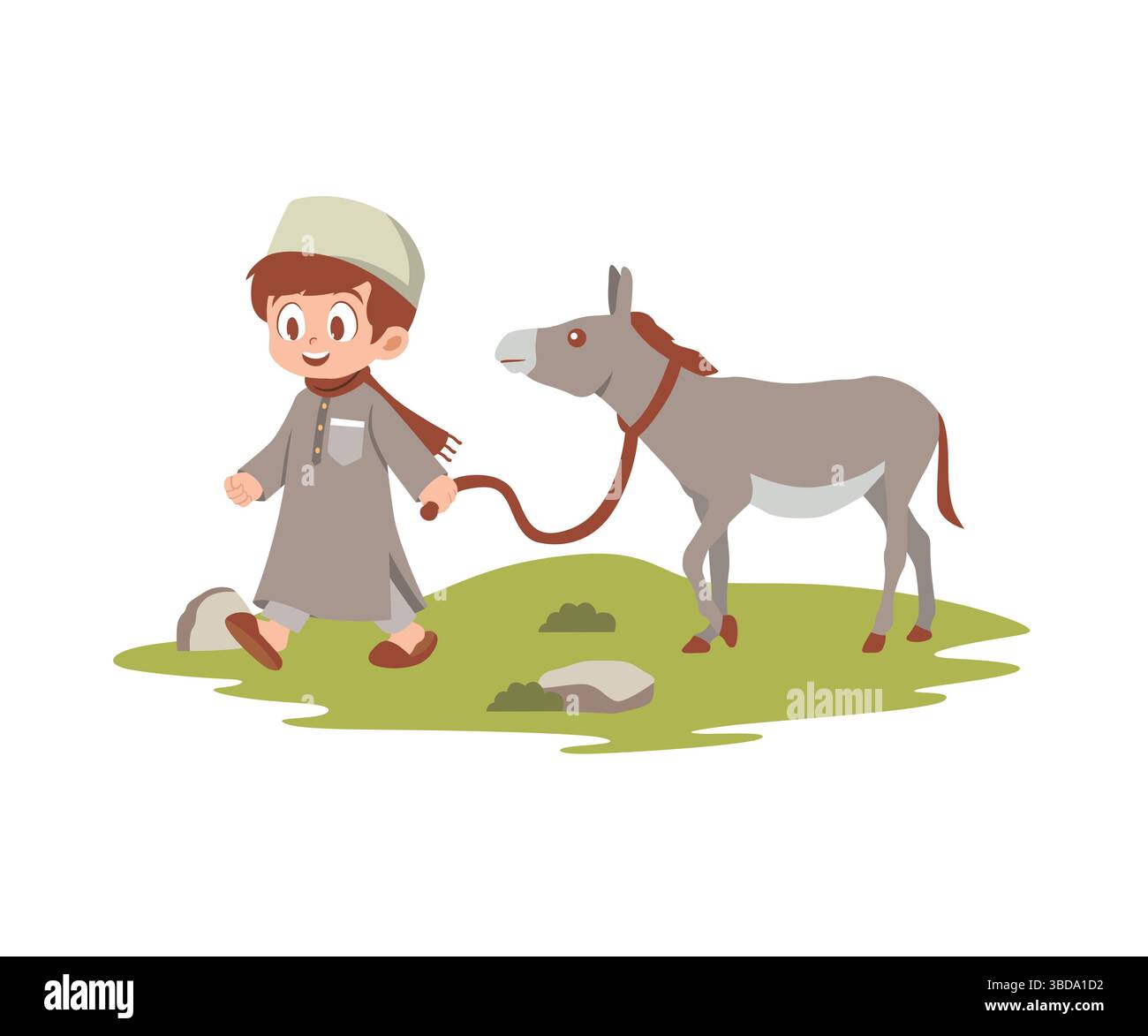 Happy Boy Walking a Donkey in Nature Stock Vector Image & Art - Alamy