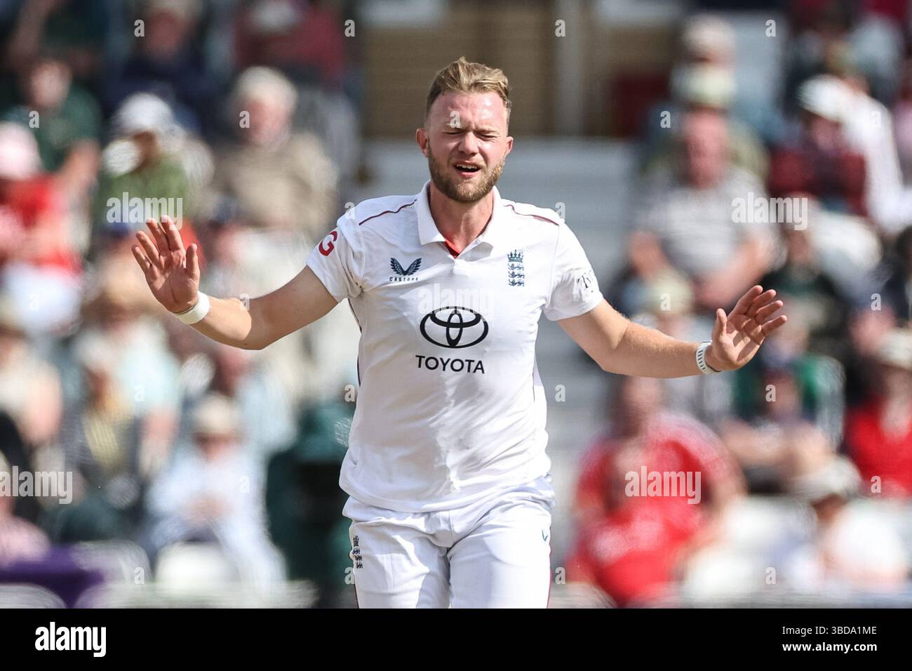 Nottingham, UK. 23rd May, 2025. Sam Cook of England reacts after ...