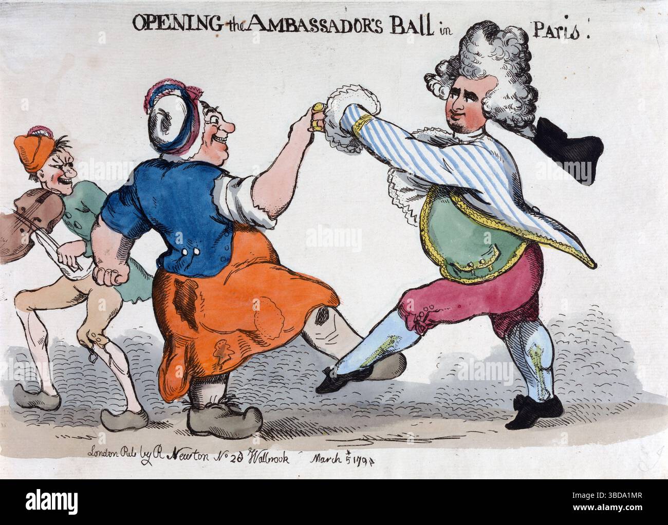 A humorous cartoon print of Opening of the Ambassadors ball in Paris ...