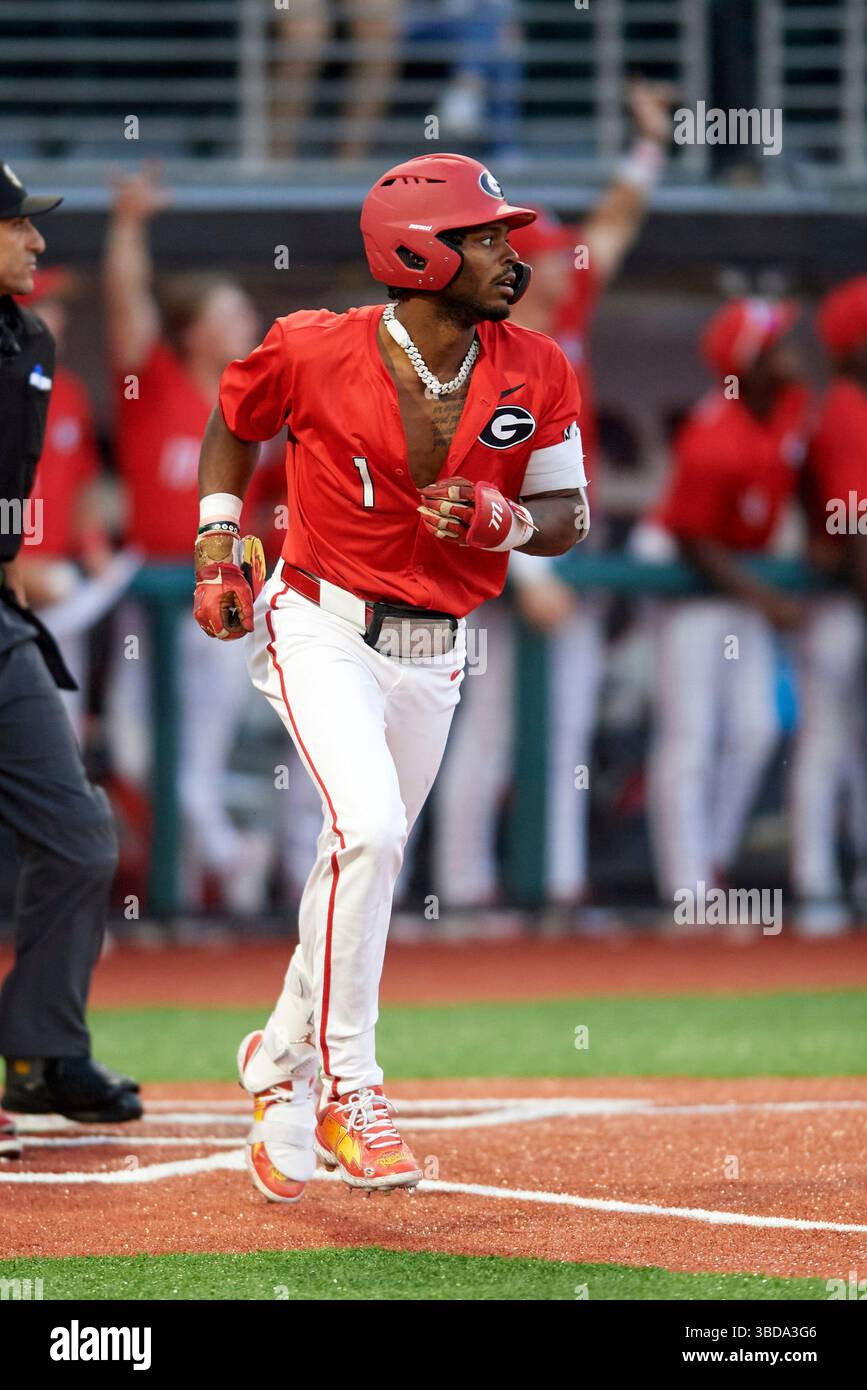 Tre Phelps (1) of the Georgia Bulldogs runs to first base during a ...