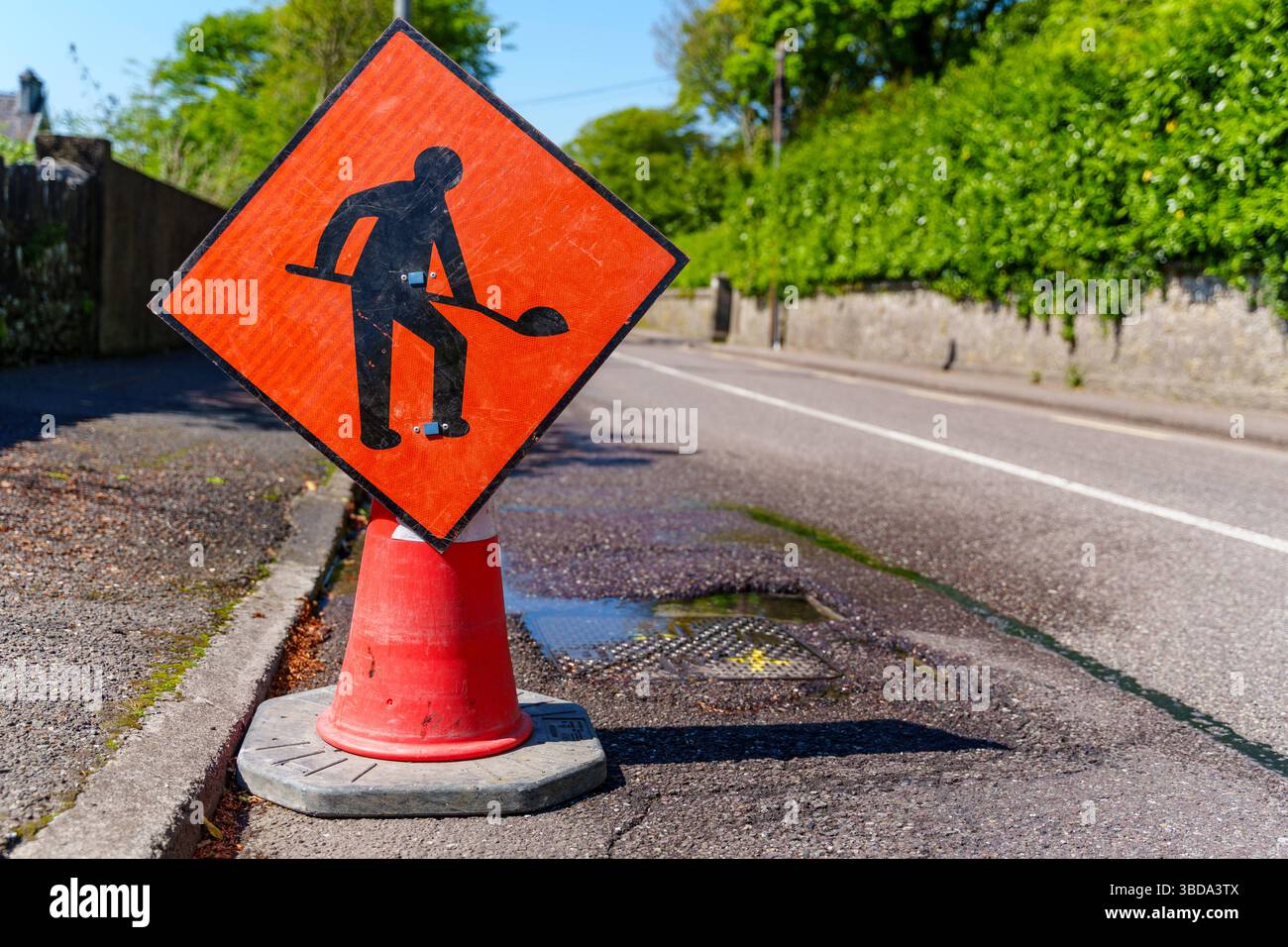 Cobh, County Cork, Ireland - 1 May 2025: A red warning sign with the ...