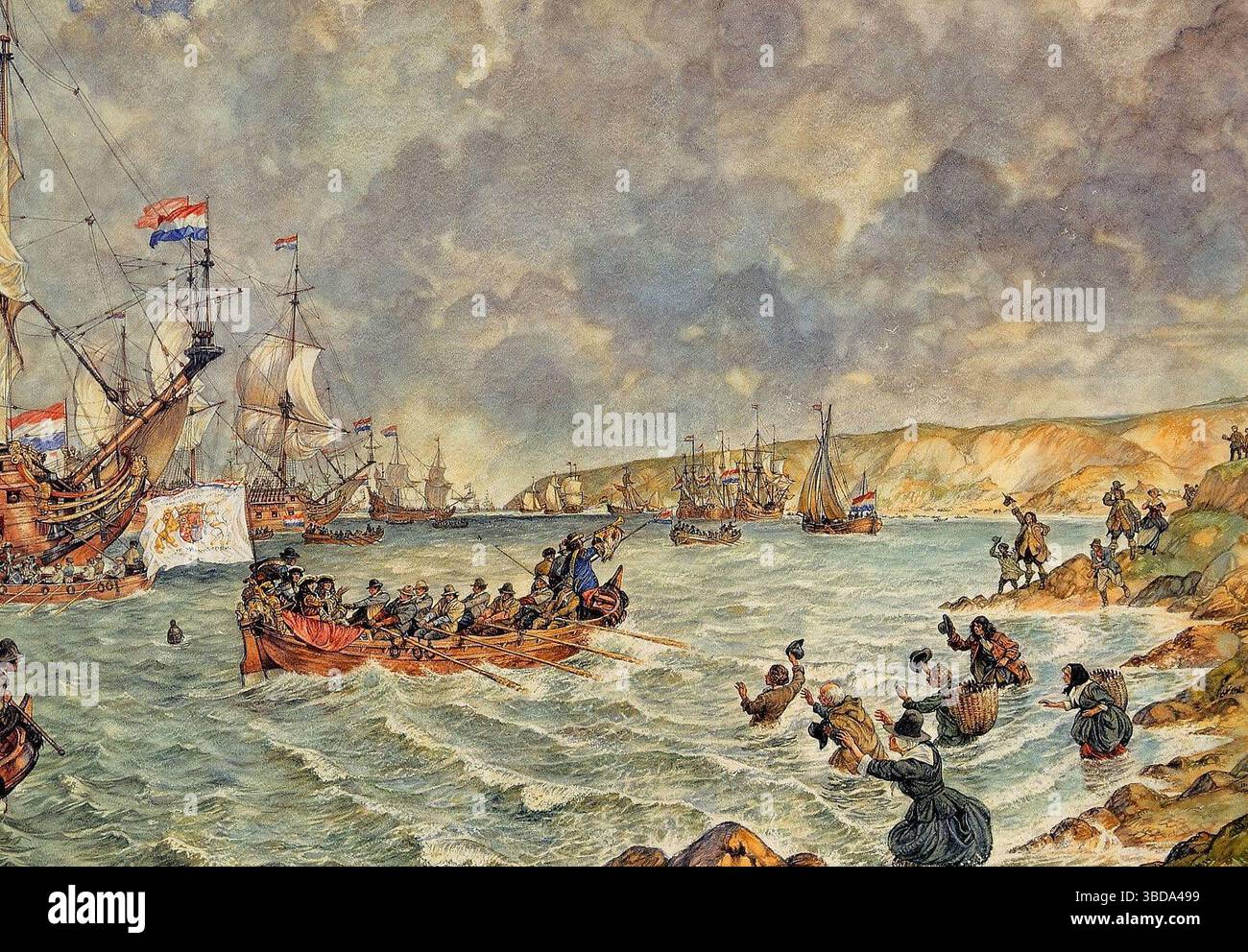 The Dutch invasion fleet at Brixham during the Glorious Revolution. The ...