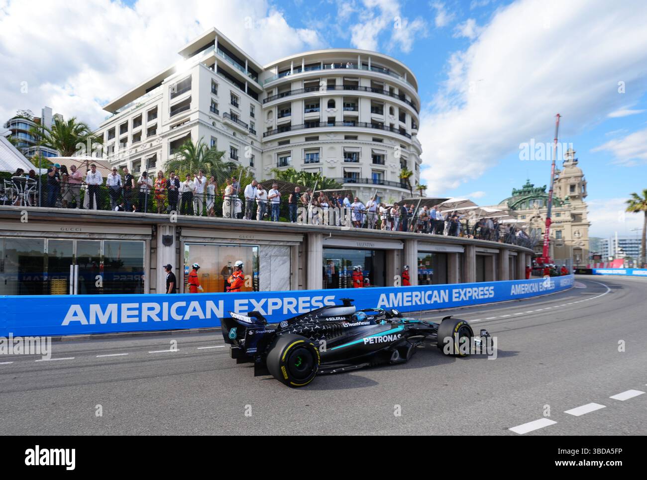 Mercedes' George Russell drives around Massenet and the Hotel de Paris ...