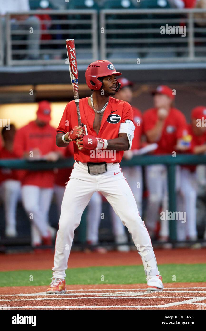 Tre Phelps (1) of the Georgia Bulldogs at bat during a Southeastern ...