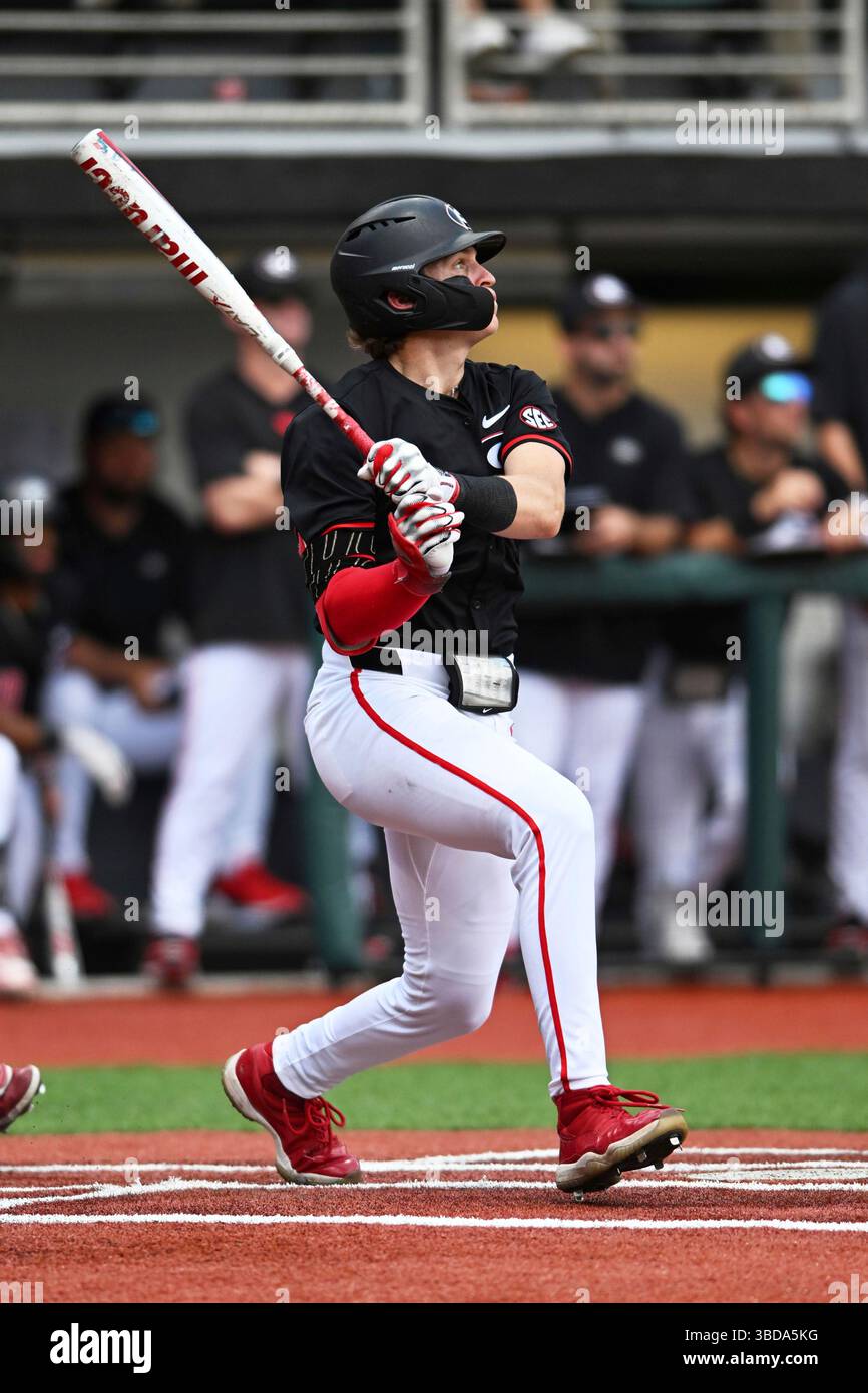 Henry Hunter (11) of the Georgia Bulldogs follows through on a swing ...