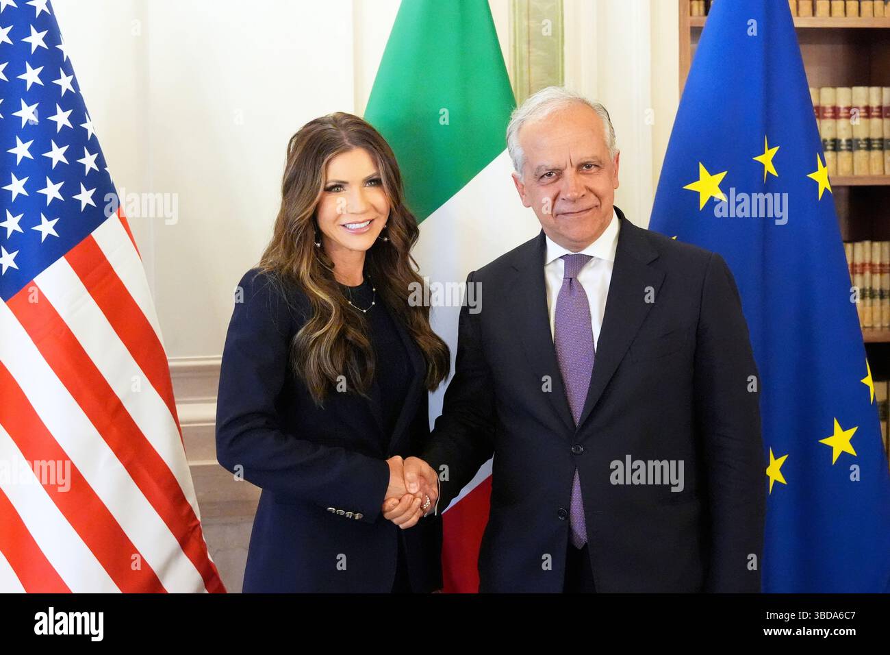 U.S. Homeland Security Secretary Kristi Noem, left, and Italian ...