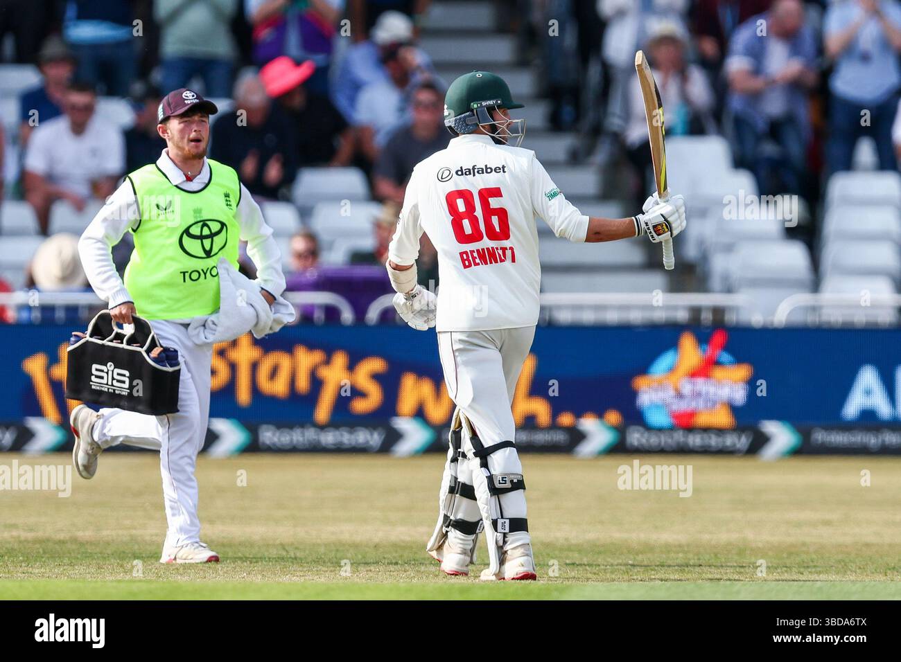 Nottingham, UK. 23rd May, 2025. #86, Brian Bennett of Zimbabwe salutes ...