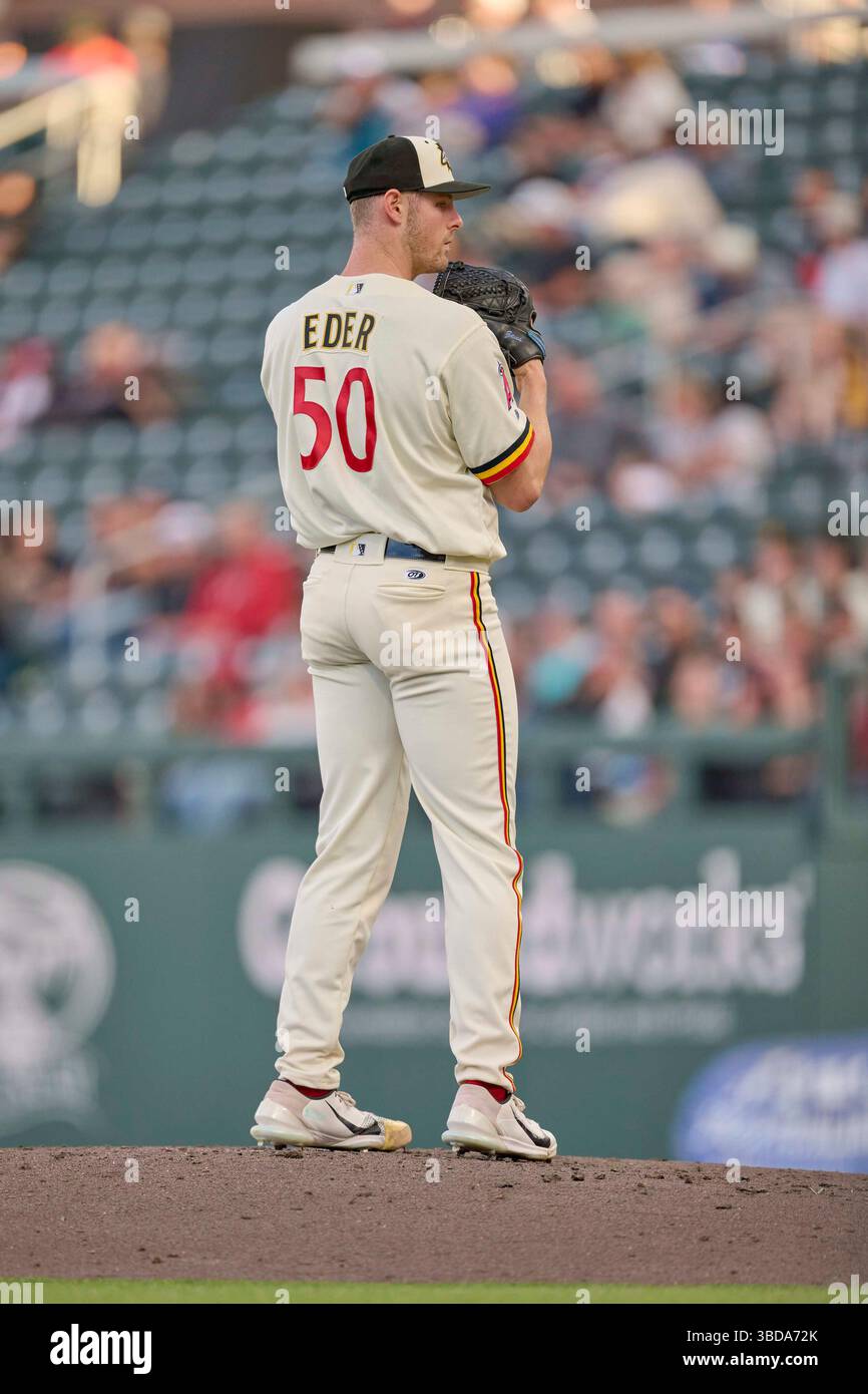 Salt Lake Bees starting pitcher Chad Stevens (35) delivers a pitch to ...