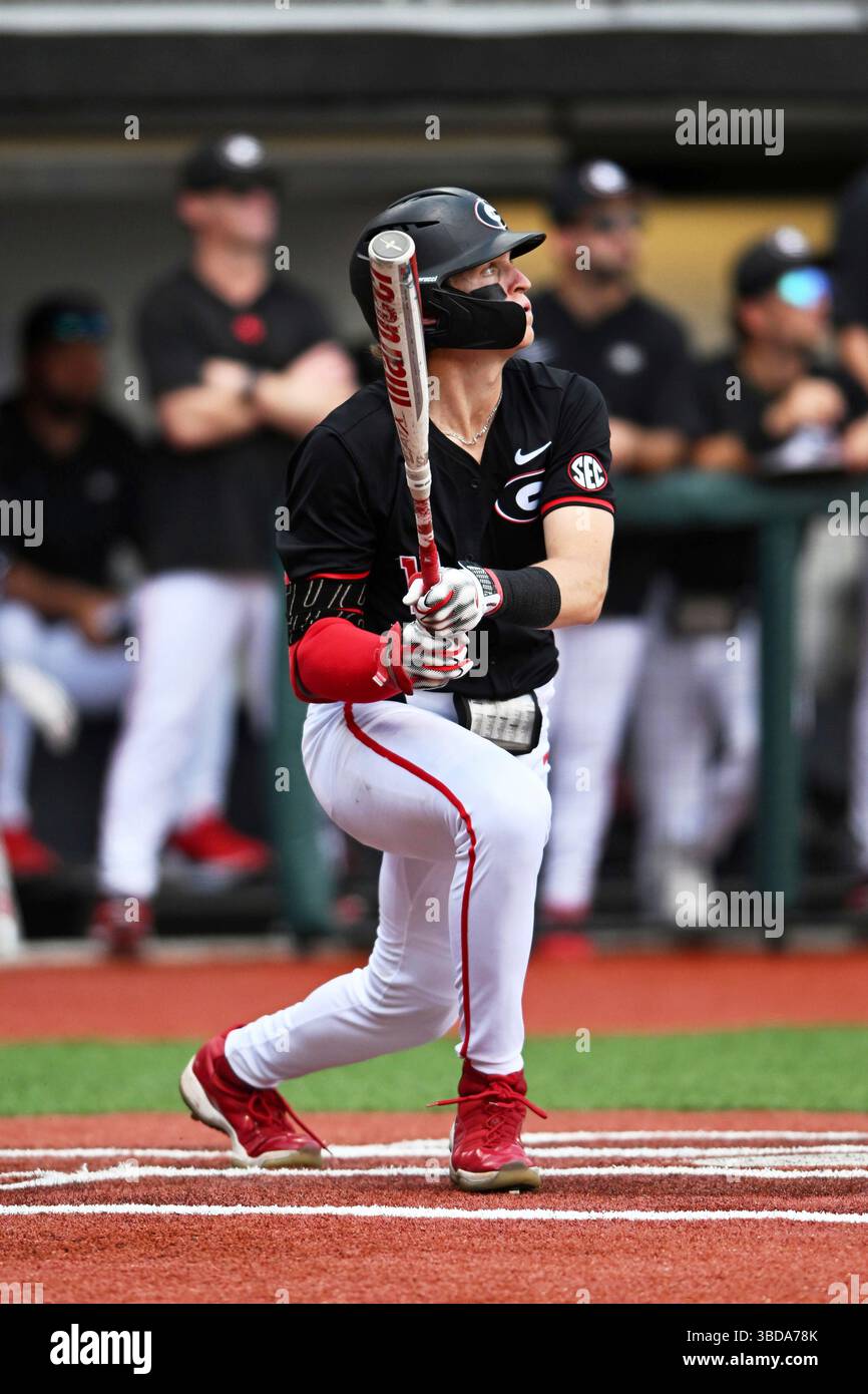 Henry Hunter (11) of the Georgia Bulldogs follows through on a swing ...
