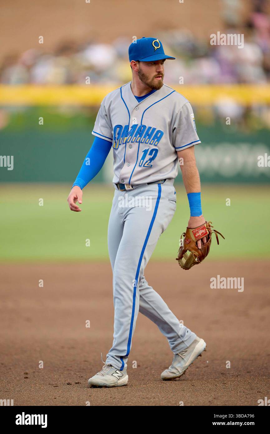 Nick Loftin (12) of the Omaha Storm Chasers on defense against the Salt ...