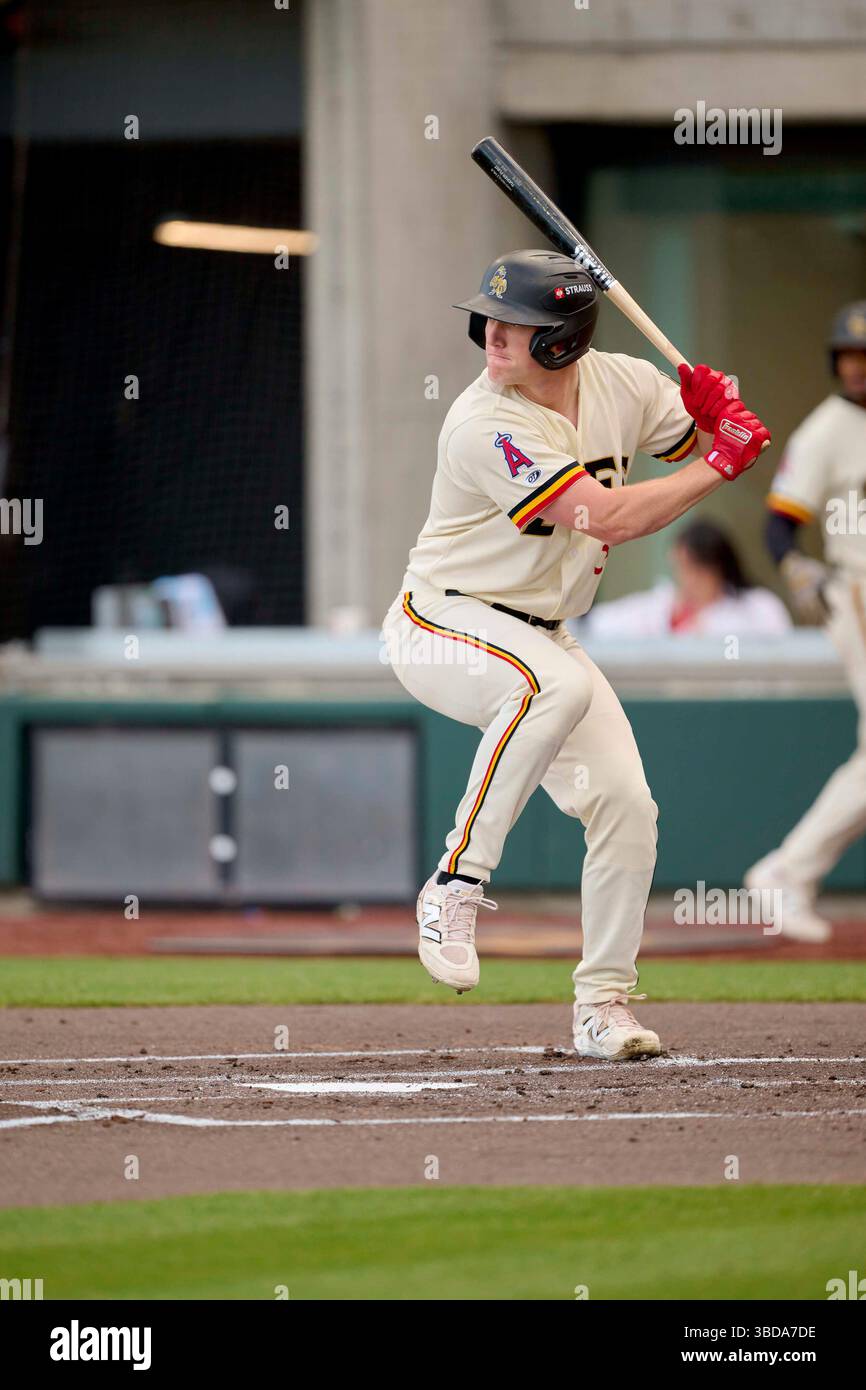 Tucker Flint (34) of the Salt Lake Bees at bat against the Omaha Storm ...
