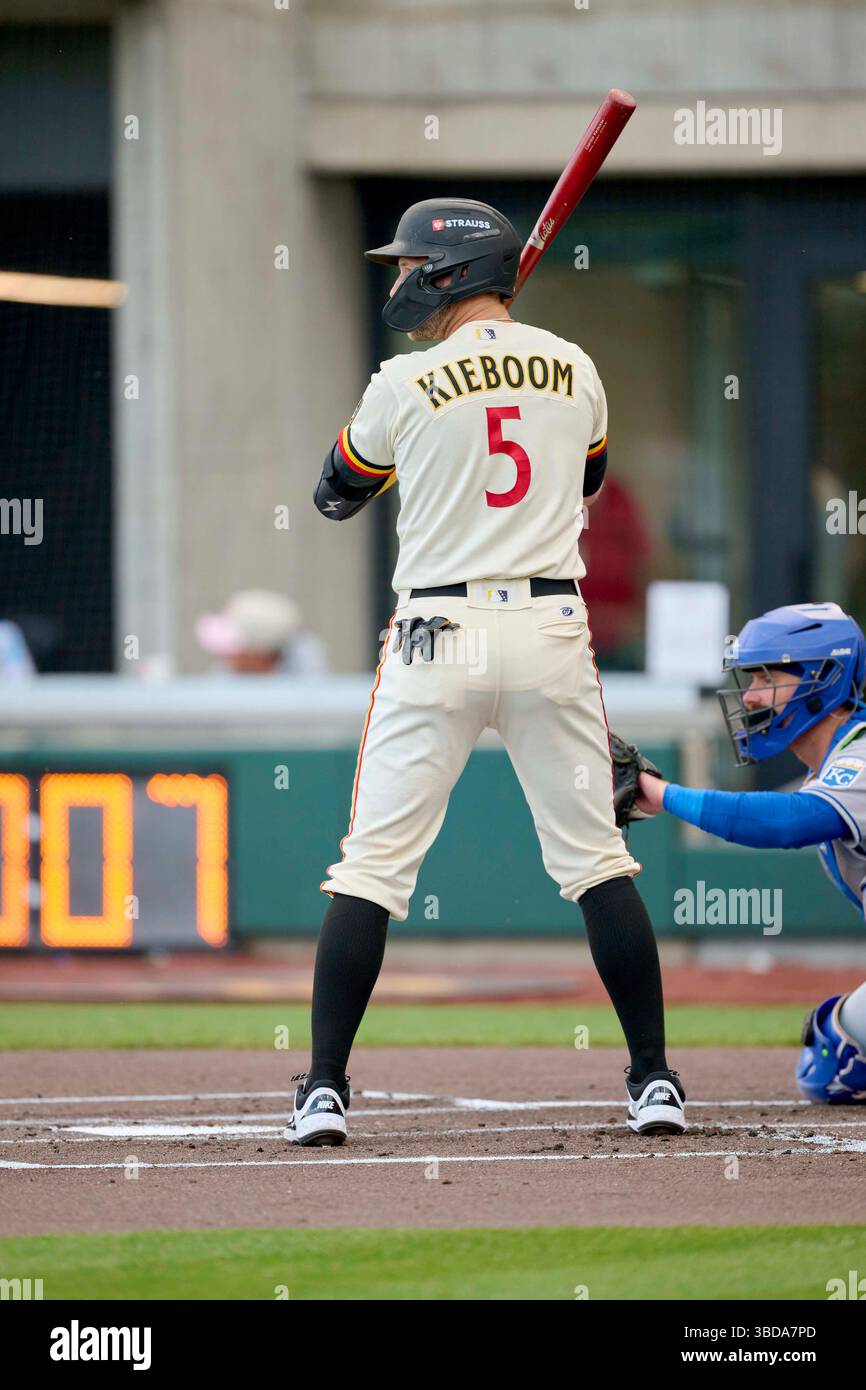 Carter Kieboom (5) of the Salt Lake Bees at bat against the Omaha Storm ...