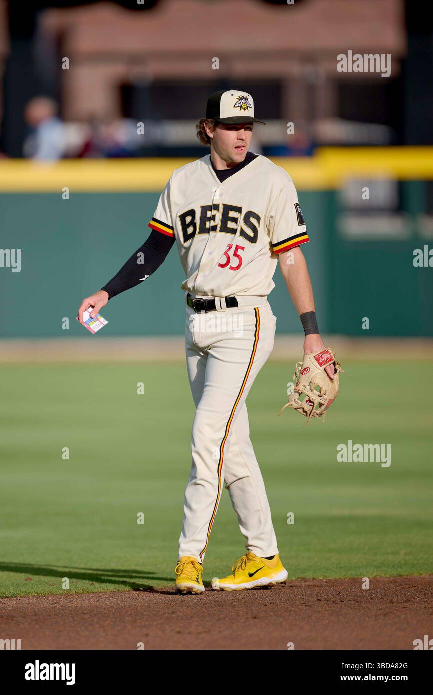 Chad Stevens (35) shortstop of the Salt Lake Bees on defense against ...