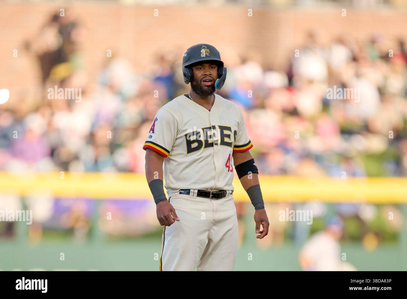 Chuckie Robinson (45) of the Salt Lake Bees at second base against the ...