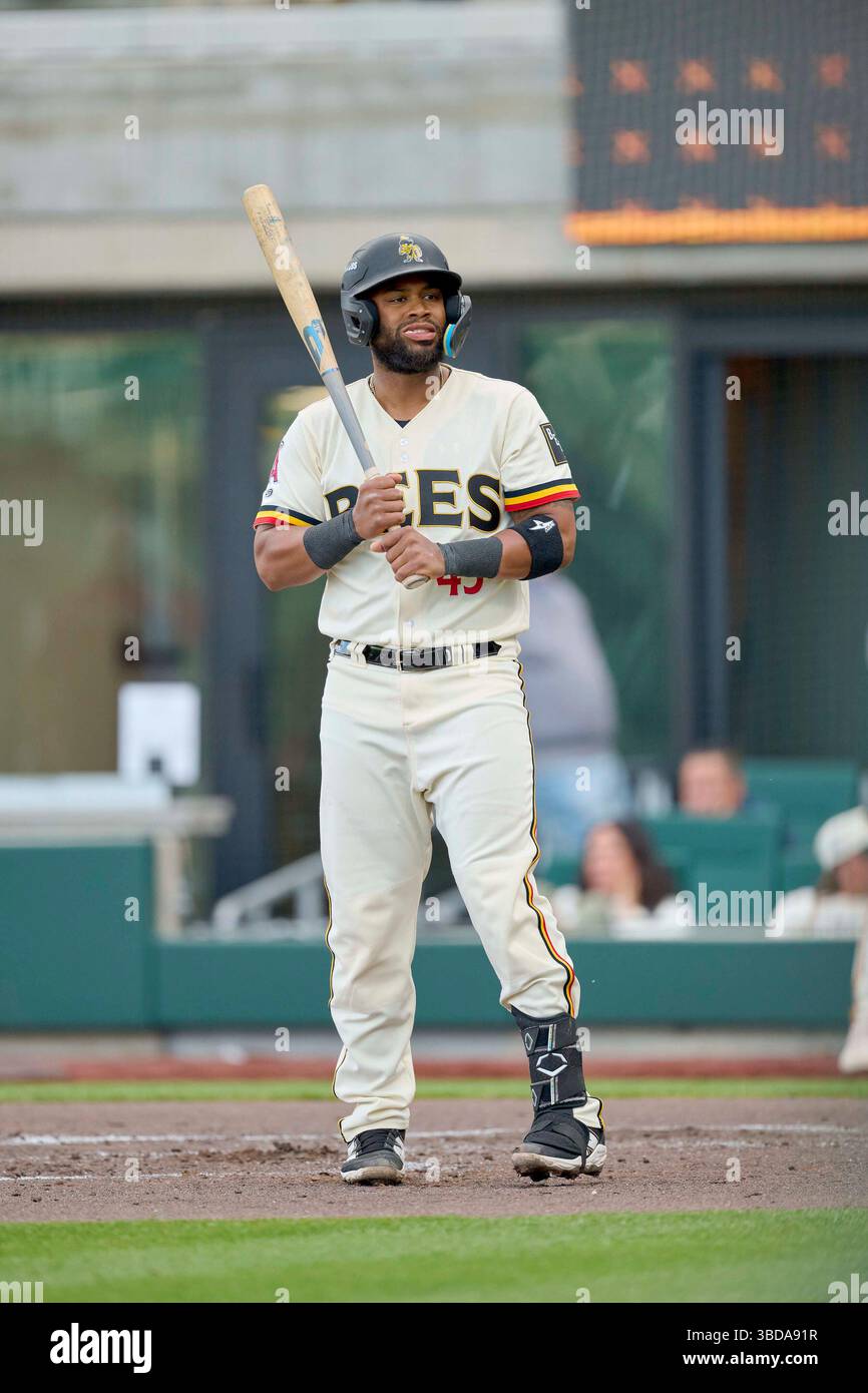 Chuckie Robinson (45) of the Salt Lake Bees at bat against the Omaha ...