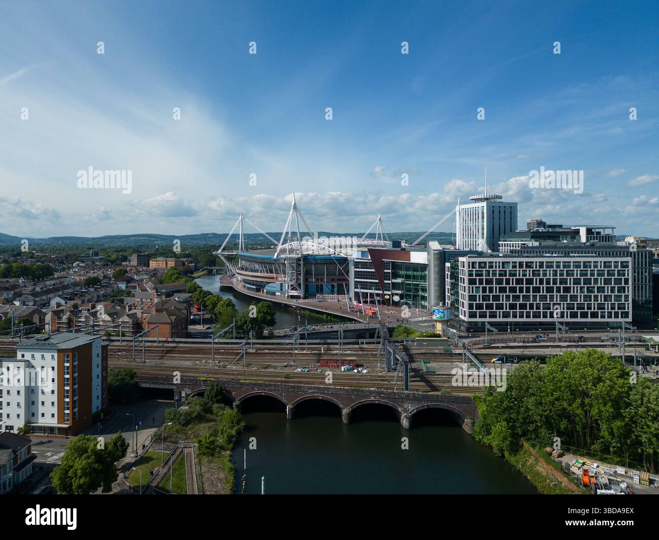 Cardiff, UK. 23rd May, 2025. An aerial view of the Principality Stadium ...