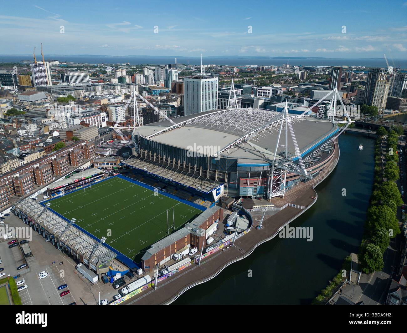Cardiff, UK. 23rd May, 2025. An aerial view of the Principality Stadium ...