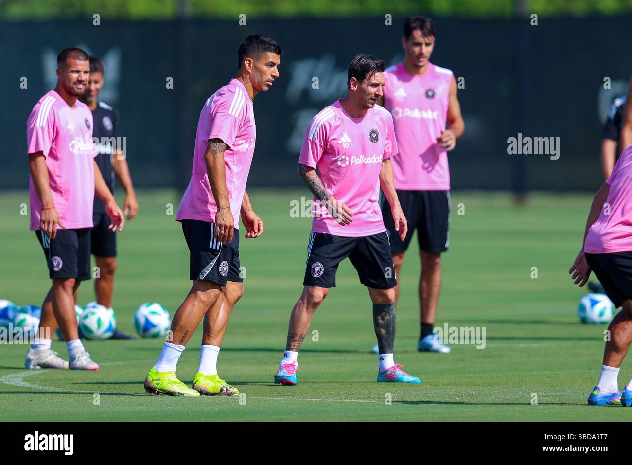 FORT LAUDERDALE, FL - MAY 23: Lionel Messi (10) and Luis Suarez (9) of ...